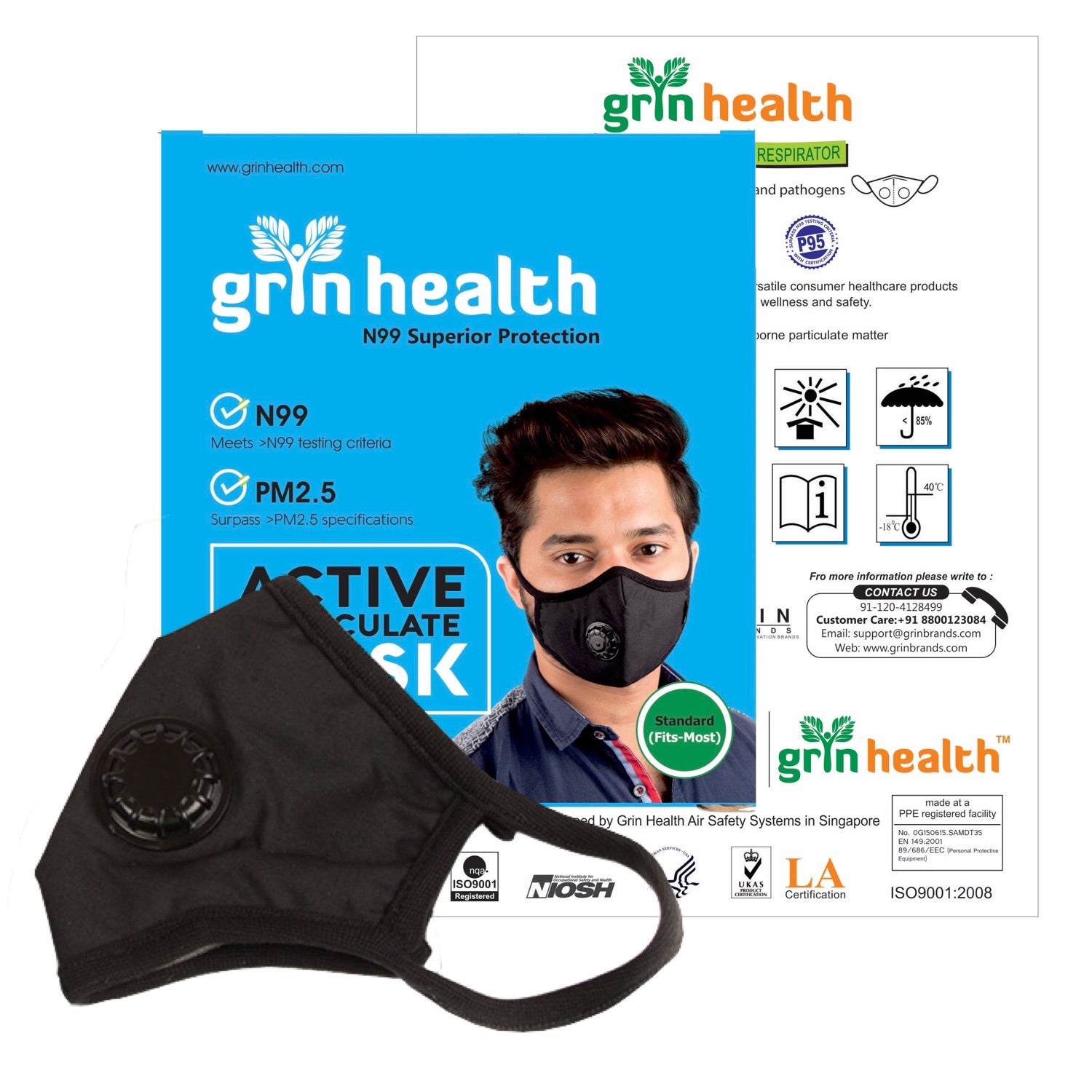 Grin Health - N99 Mask with Activated Carbon & Breathing Valve
