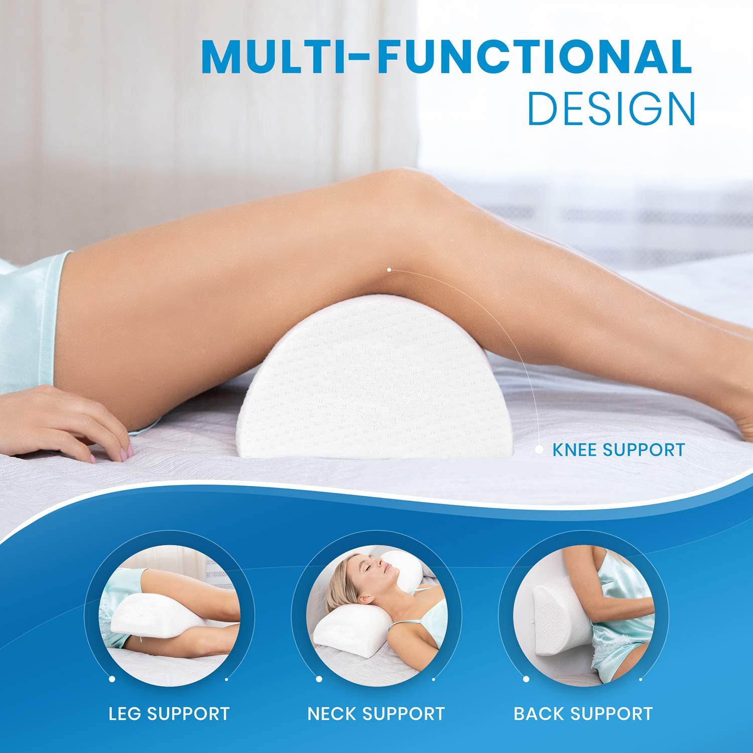 Gel Top Semi Roll Pillow, Memory Foam Half Moon Multi-use Bolster Pill ...